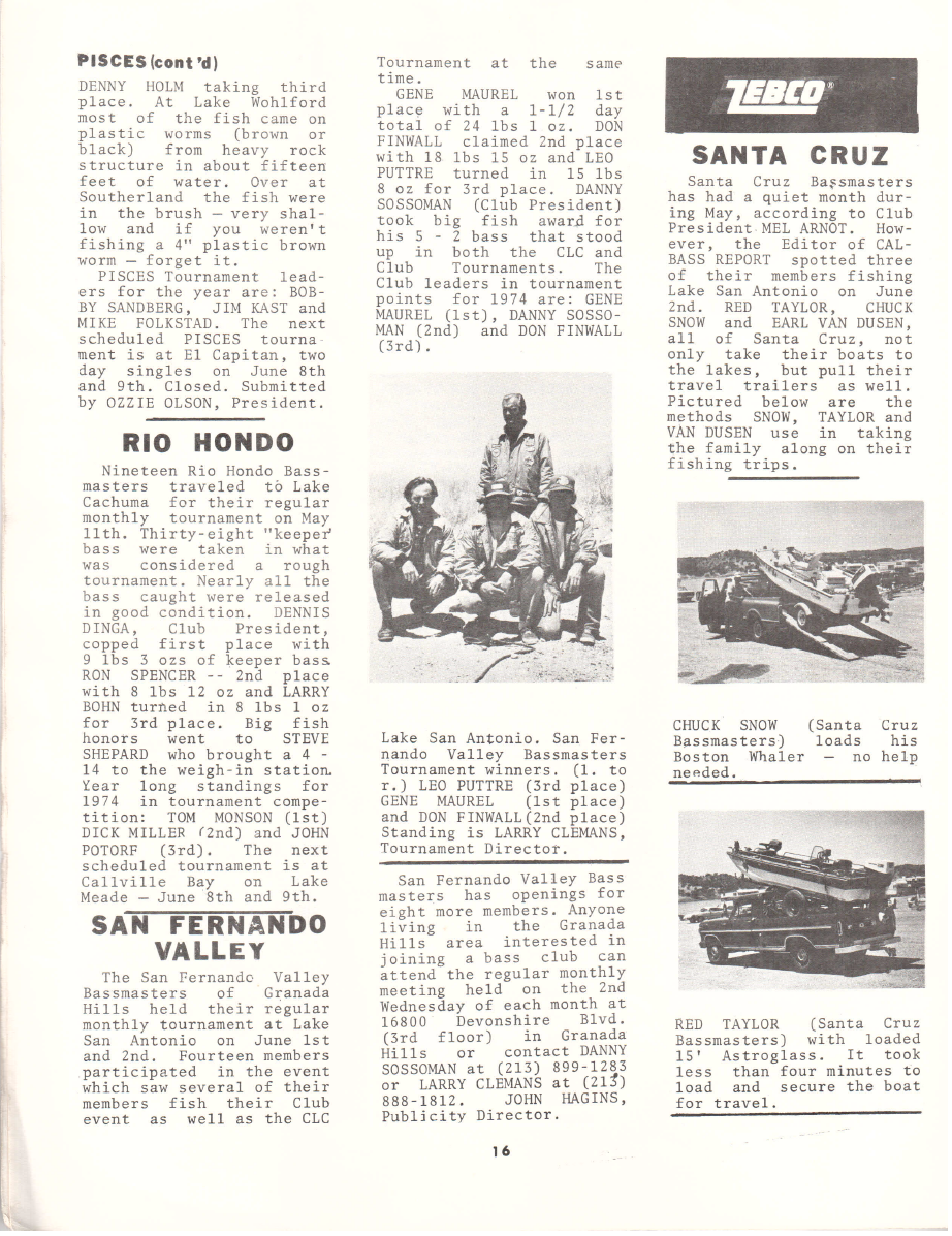 California Lunker Club June 1974 - Bass Fishing Archives Old Tournament ...