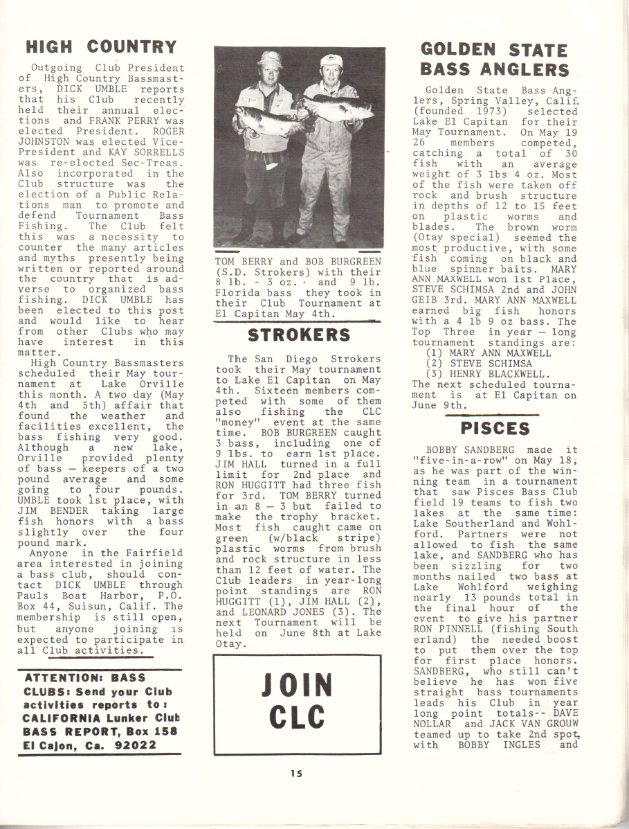 California Lunker Club June 1974 - Bass Fishing Archives Old Tournament ...