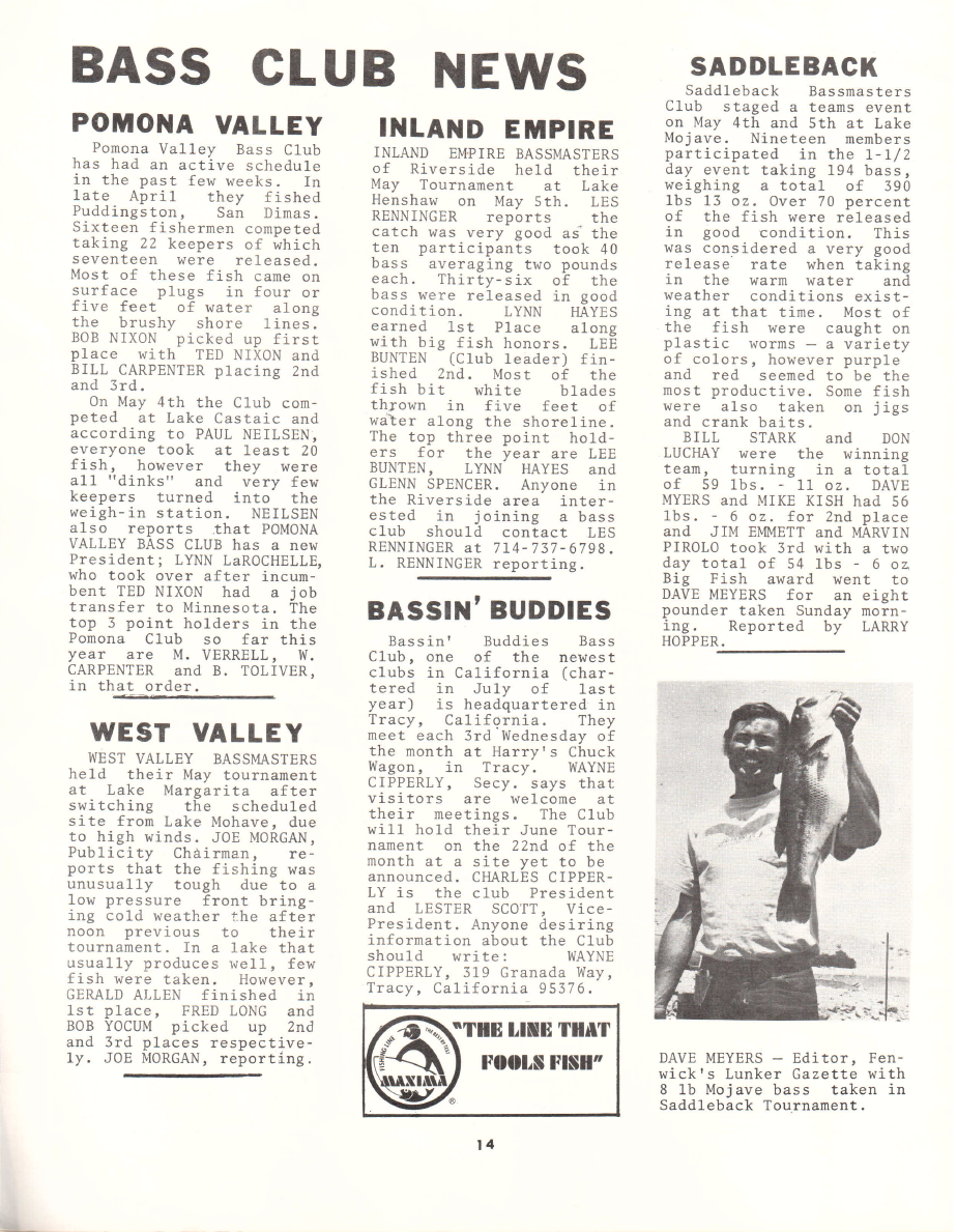 California Lunker Club June 1974 - Bass Fishing Archives Old Tournament ...