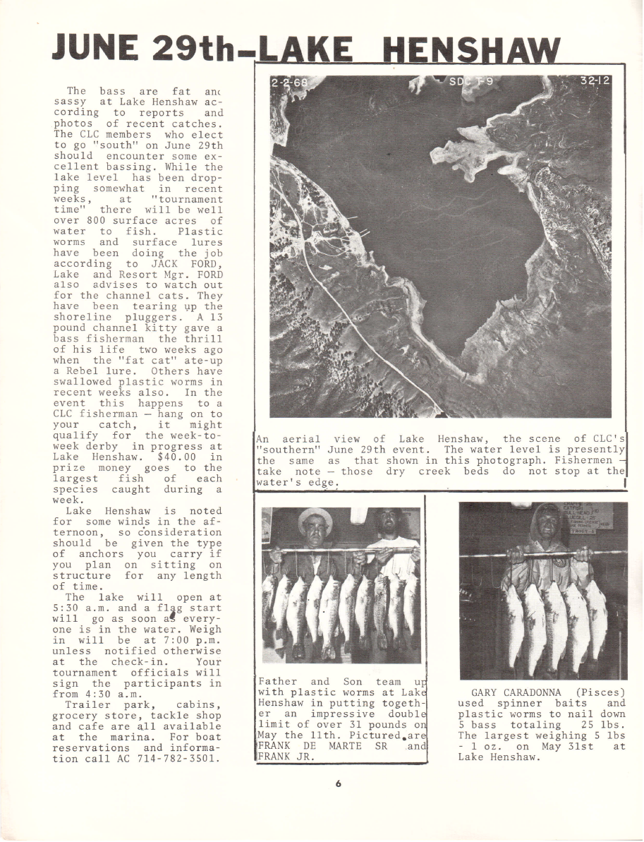 California Lunker Club June 1974 - Bass Fishing Archives Old Tournament ...