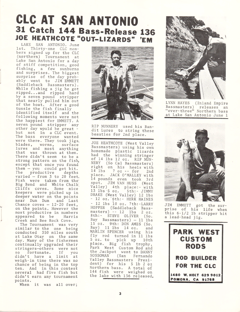 California Lunker Club June 1974 - Bass Fishing Archives Old Tournament ...