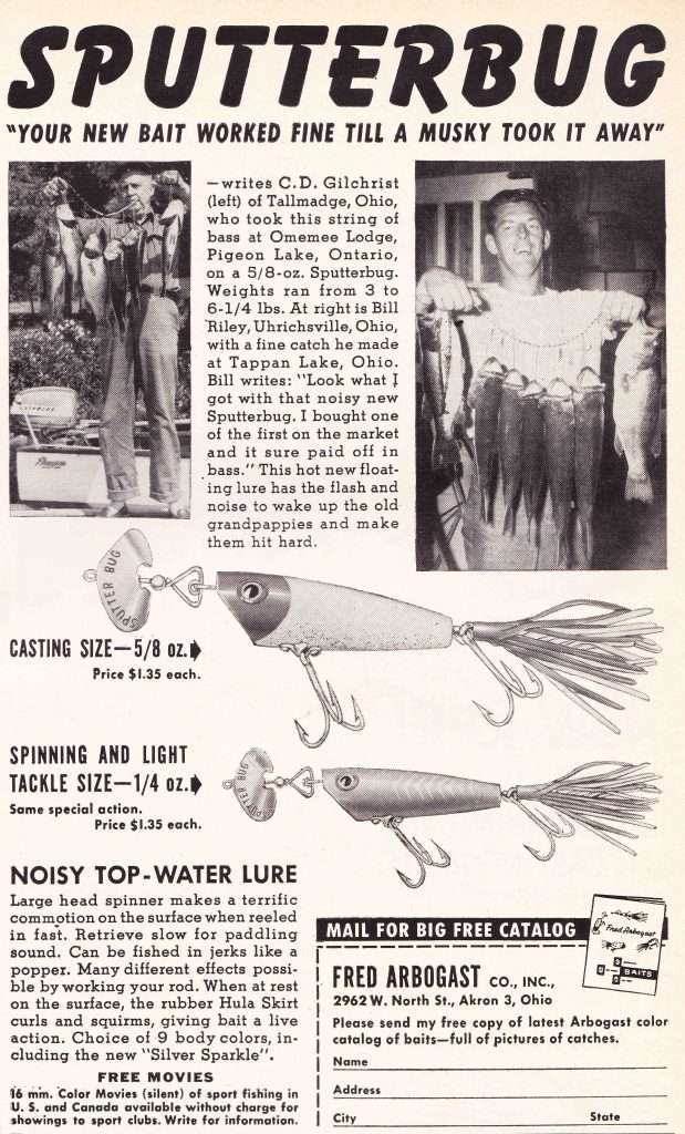 Fred Arbogast Sputterbug 1956 - Bass Fishing Archives Retro Ads
