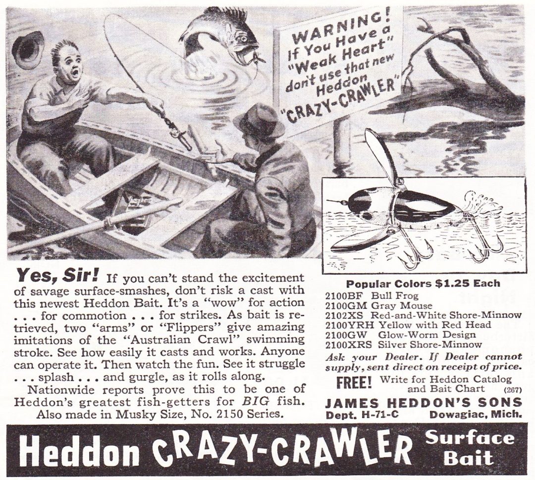 Heddon Crazy Crawler 1940 - Bass Fishing Archives Retro Ads