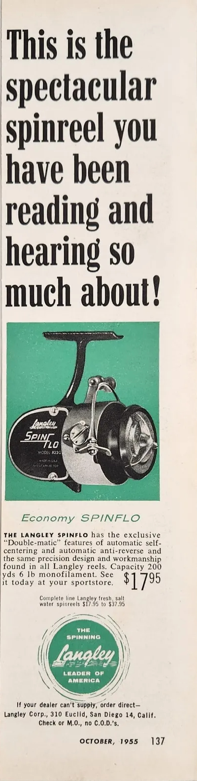 Langley SpinFlo Spinning Excellence - Bass Fishing Archives Tackle History