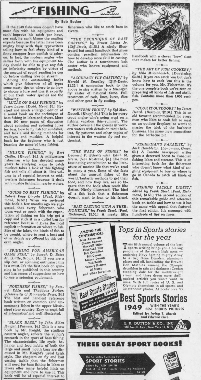 Books for Anglers 1949 - Bass Fishing Archives Book Reviews