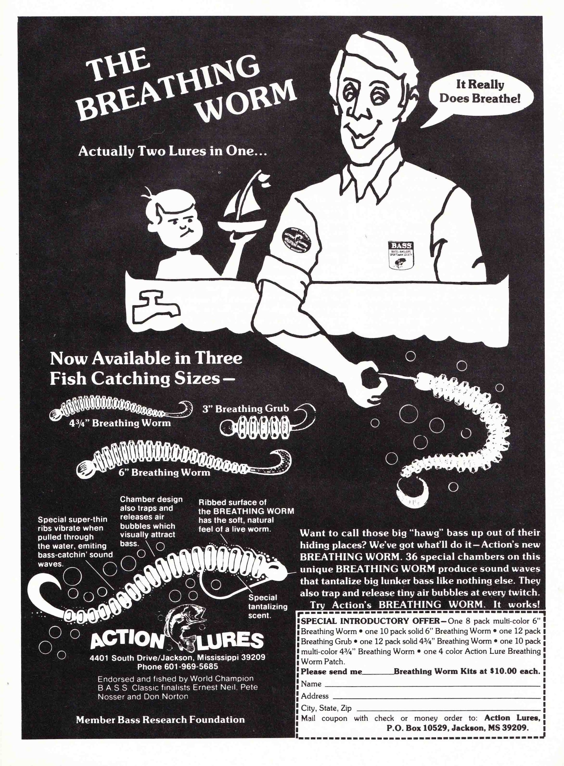 Breathing Worm or Ringworm - Bass Fishing Archives Tackle History