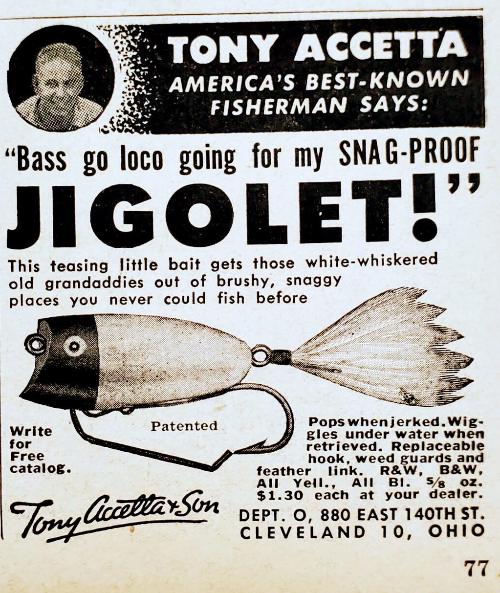 Accetta Jigolet Popper 1940s - Bass Fishing Archives Retro Ads