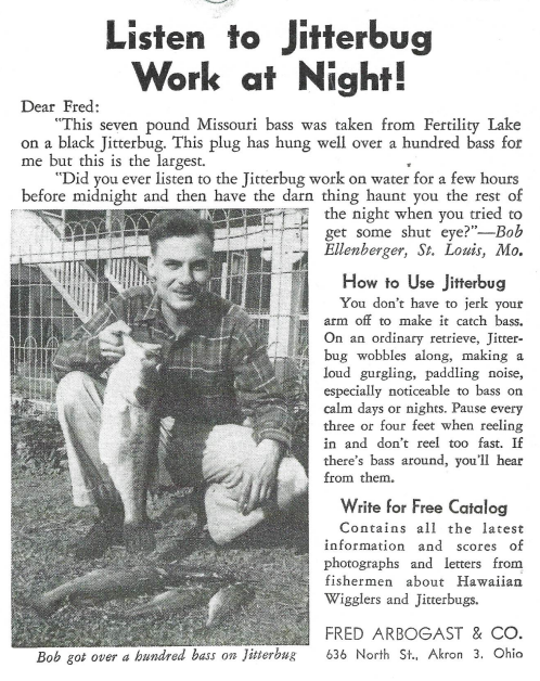1946 Nighttime Jitterbug Ad - Bass Fishing Archives Retro Ads