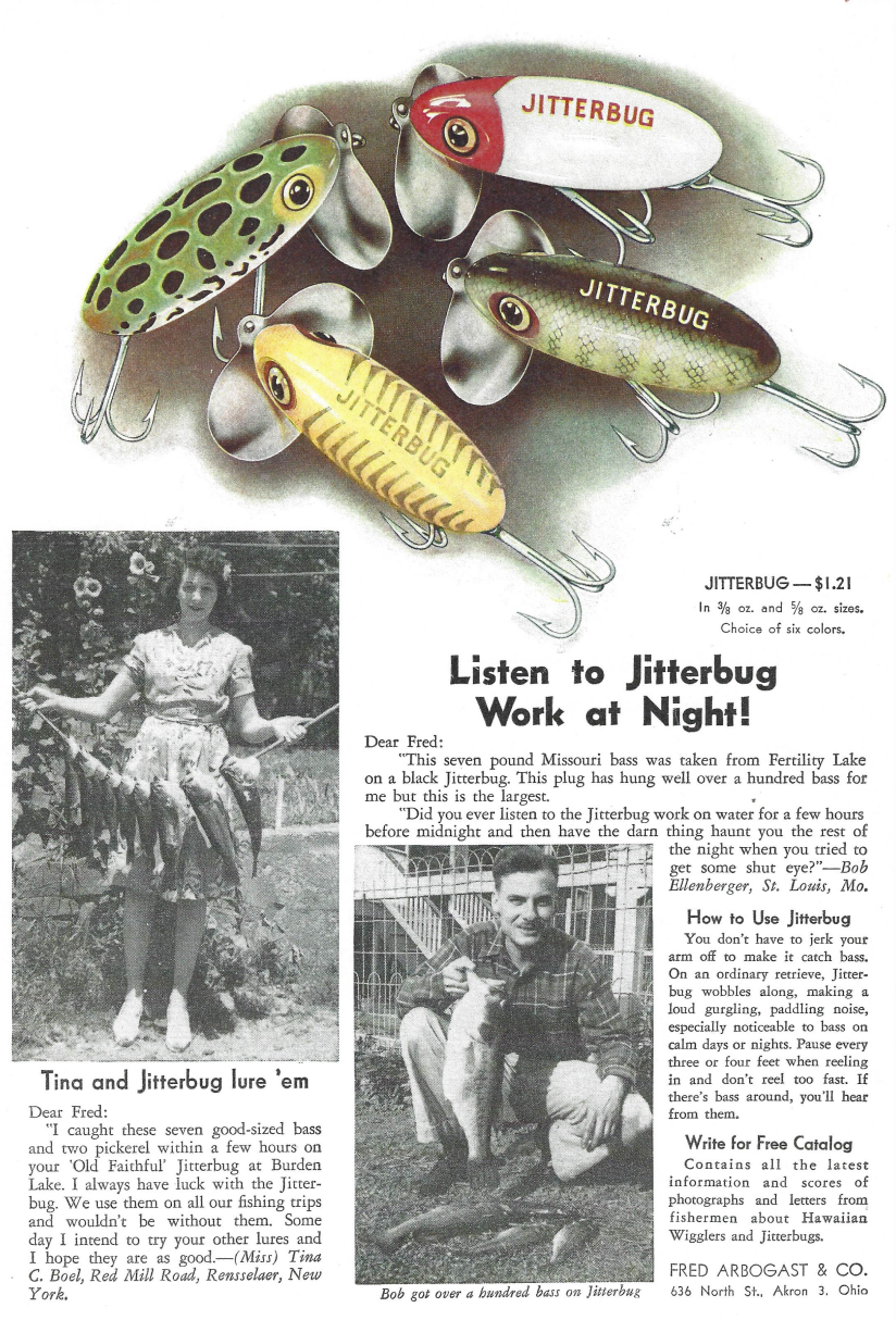 1946 Nighttime Jitterbug Ad - Bass Fishing Archives Retro Ads