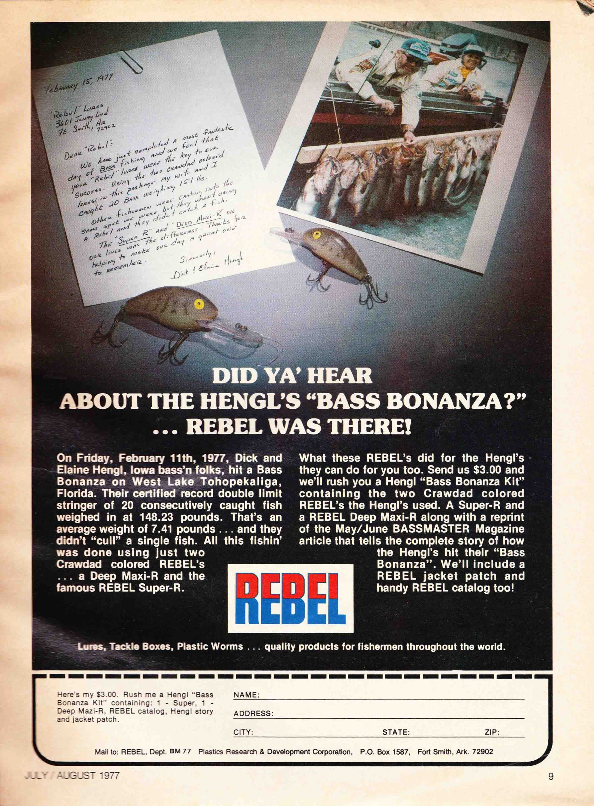 Rebel Advertisements 1977 - Bass Fishing Archives Retro Ads