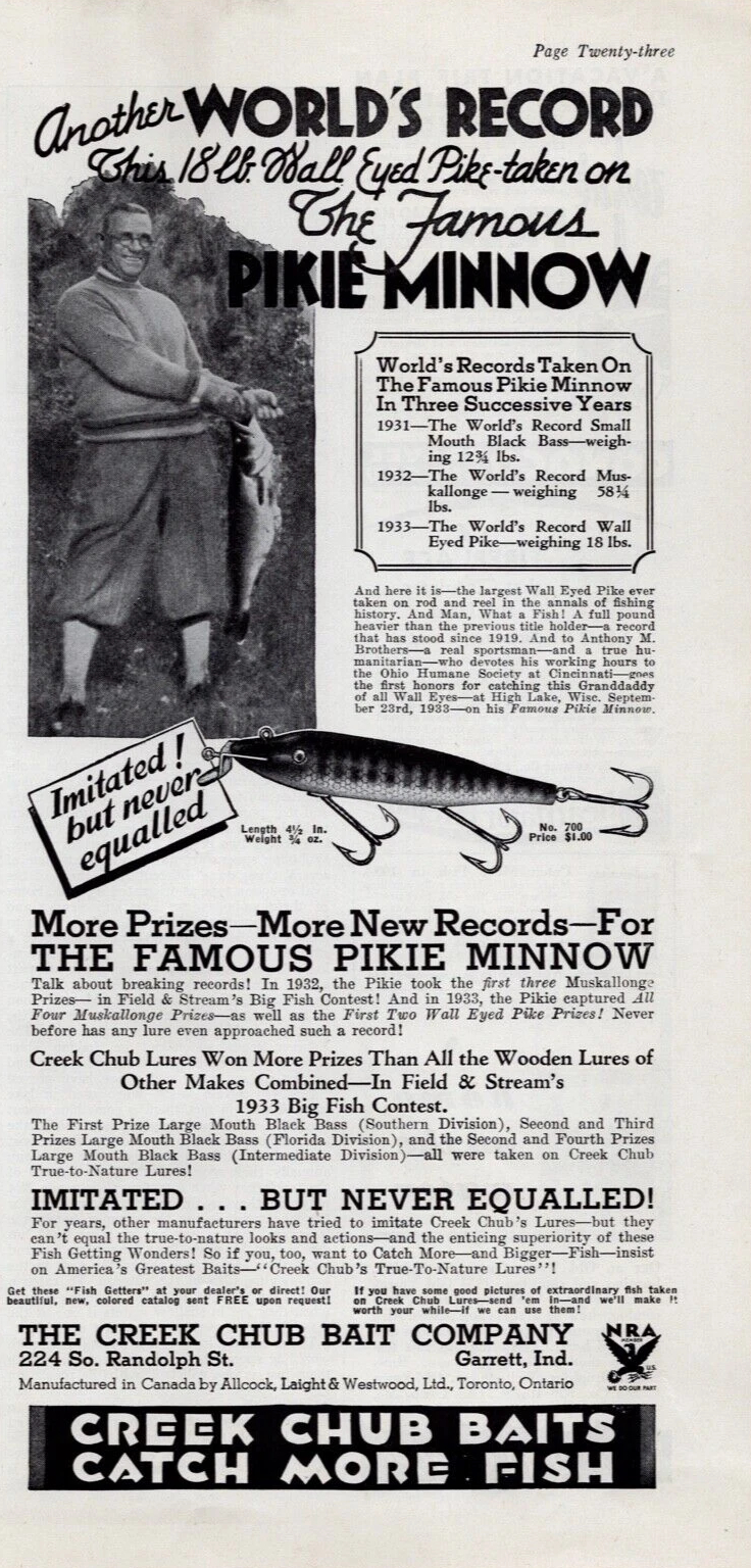 Contest Winning Pikie Minnow - Bass Fishing Archives Tackle History