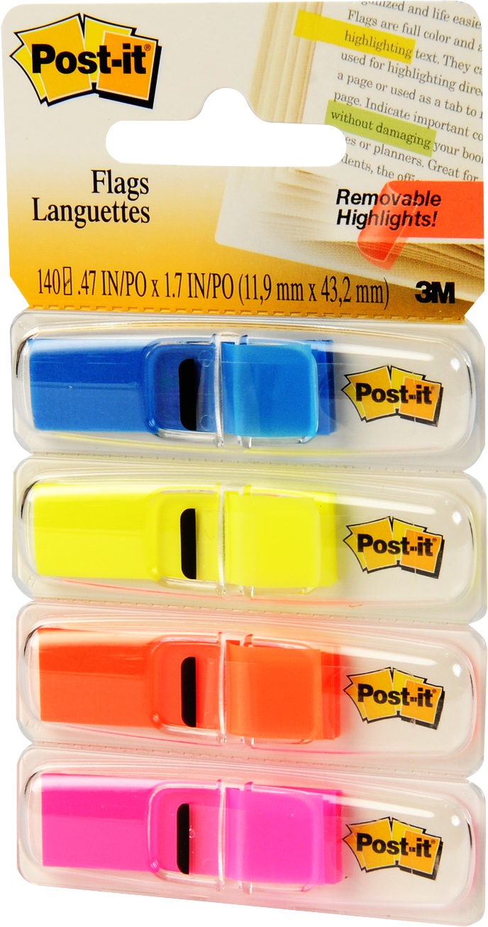 GNTC Bookstore: Post-it To-Go Flags - Asst .5x1.75in 4Pk BP Brights