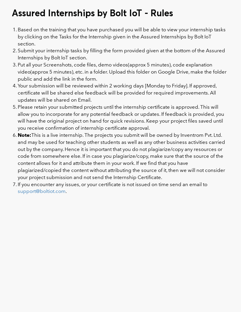 Assured Internship: General rules