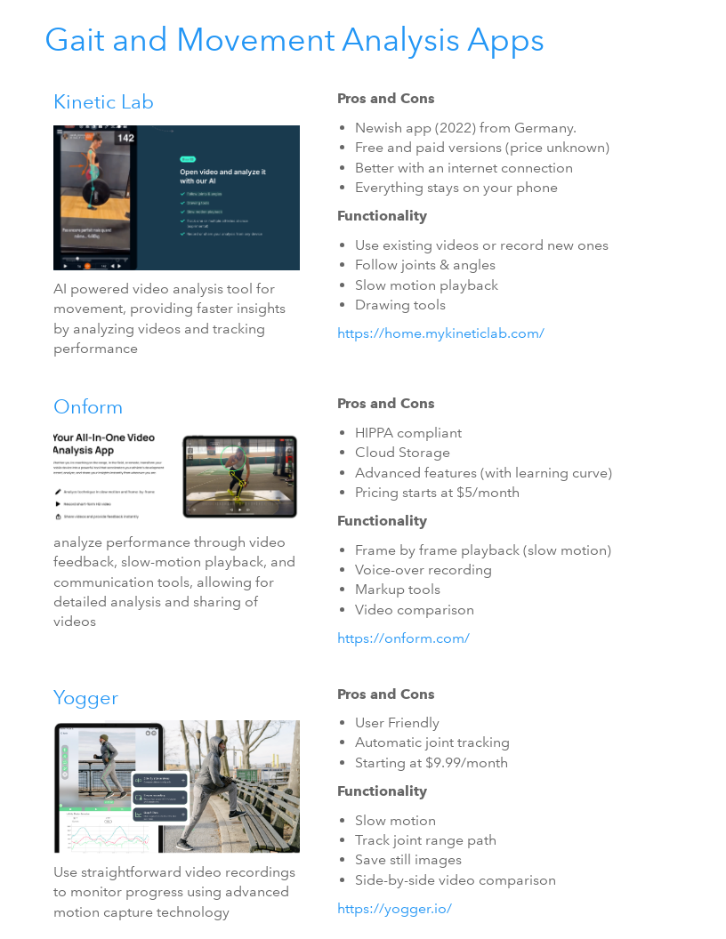 Gait and Movement Analysis Apps