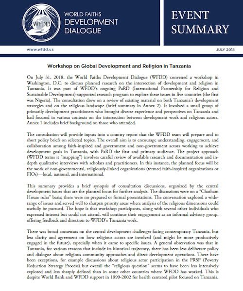 Workshop on Global Development and Religion in Tanzania