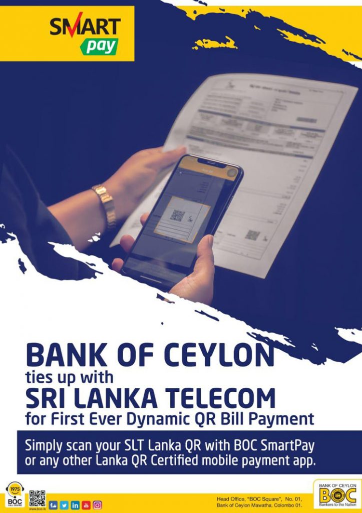 BOC tied up with SLT to launch first ever Dynamic QR for utility bill ...