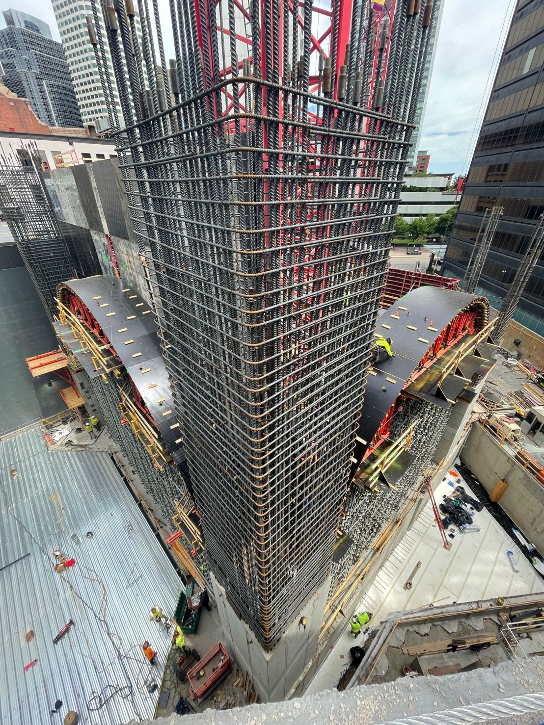 Scaffolding and Concrete Pour Underway on South Station Tower