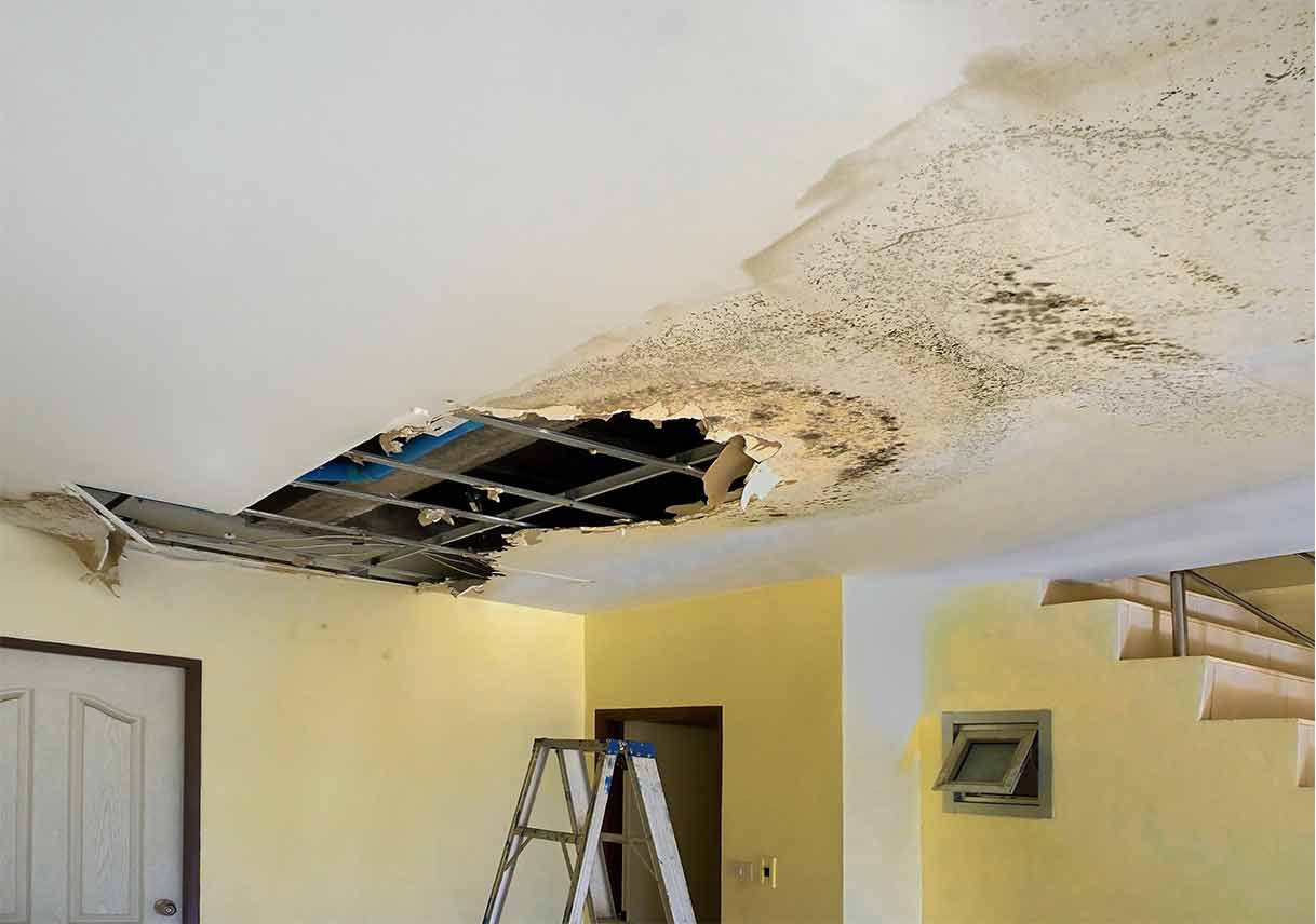 Wet Flood From Ceiling Beams