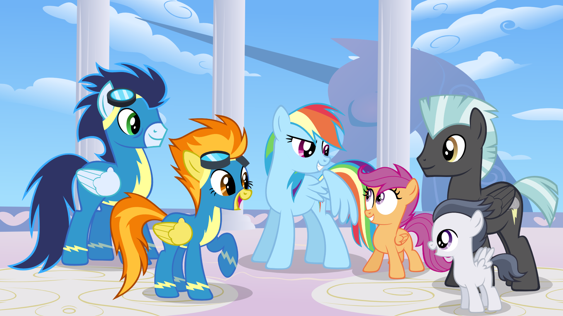 rainbow dash, rumble, scootaloo, soarin, spitfire, and others drawn by ...