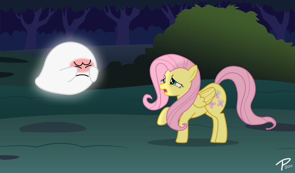 boo and fluttershy (super mario bros) drawn by pyrovile - Bronibooru