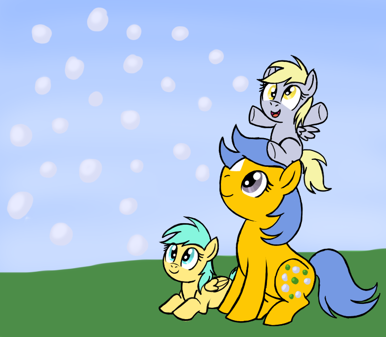 background ponies, bubbles, derpy hooves, and raindrops (g1) drawn by ...