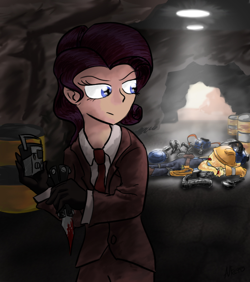 applejack, engineer, rarity, and spy (team fortress 2) drawn by alfa995 ...