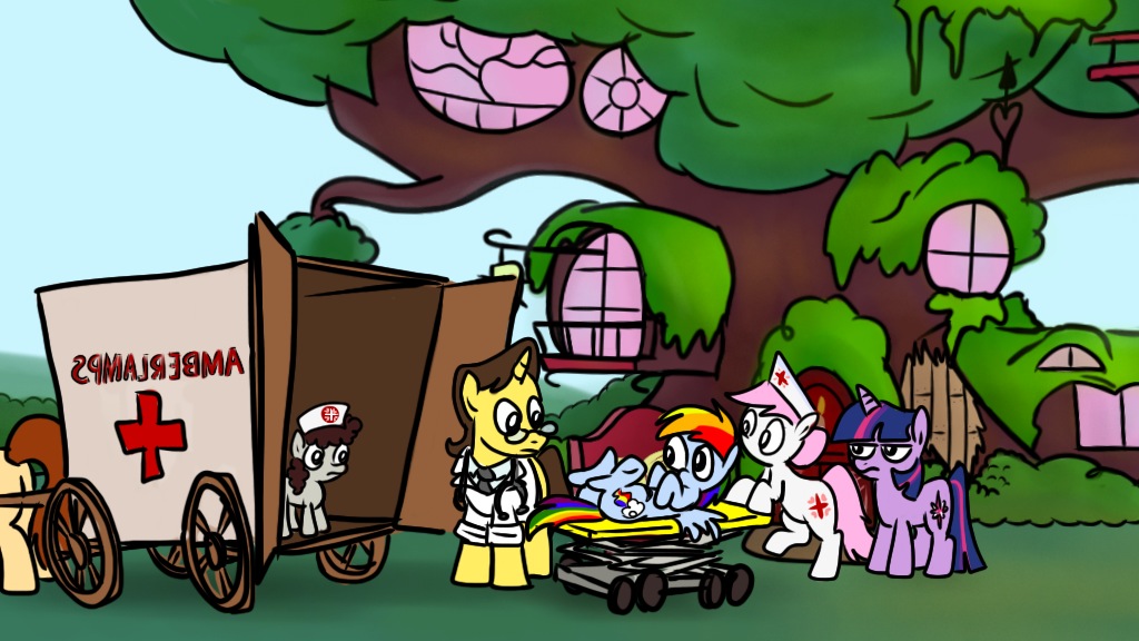 doctor pony, nurse redheart, rainbow dash, and twilight sparkle drawn ...