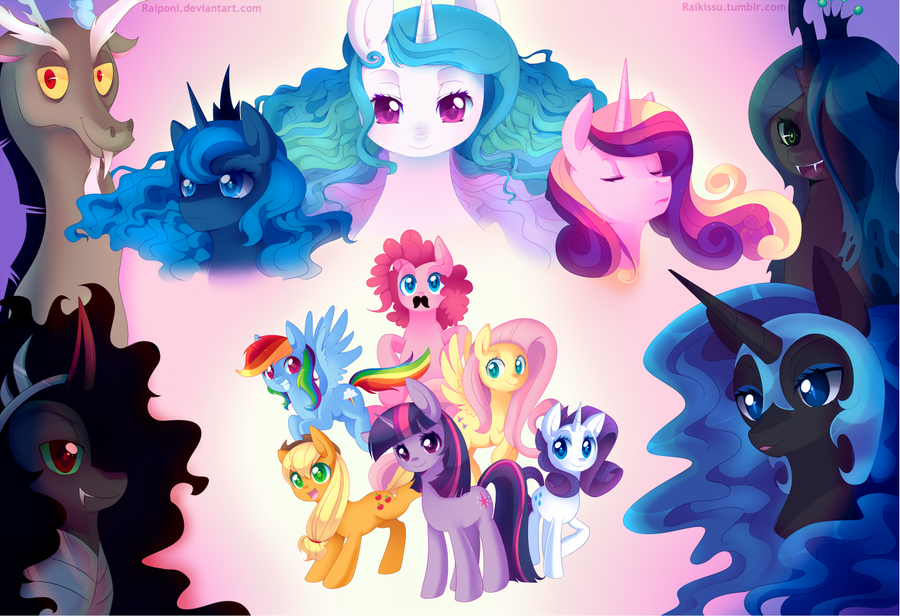 applejack, discord, fluttershy, king sombra, main six, and others drawn ...