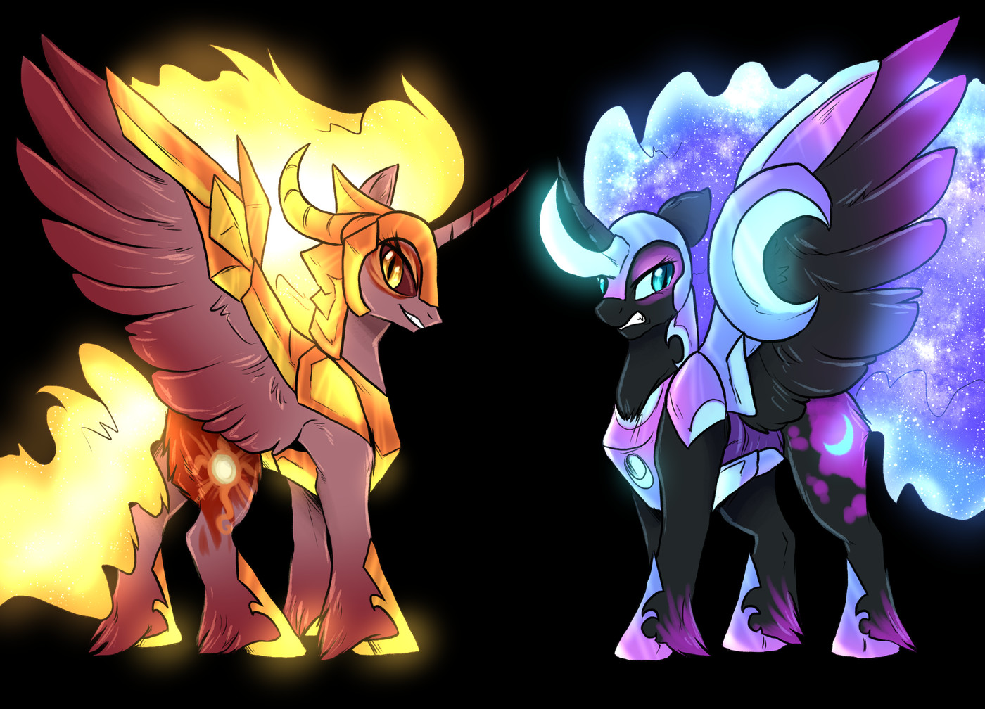 daybreaker and nightmare moon drawn by not-ordinary-pony - Bronibooru