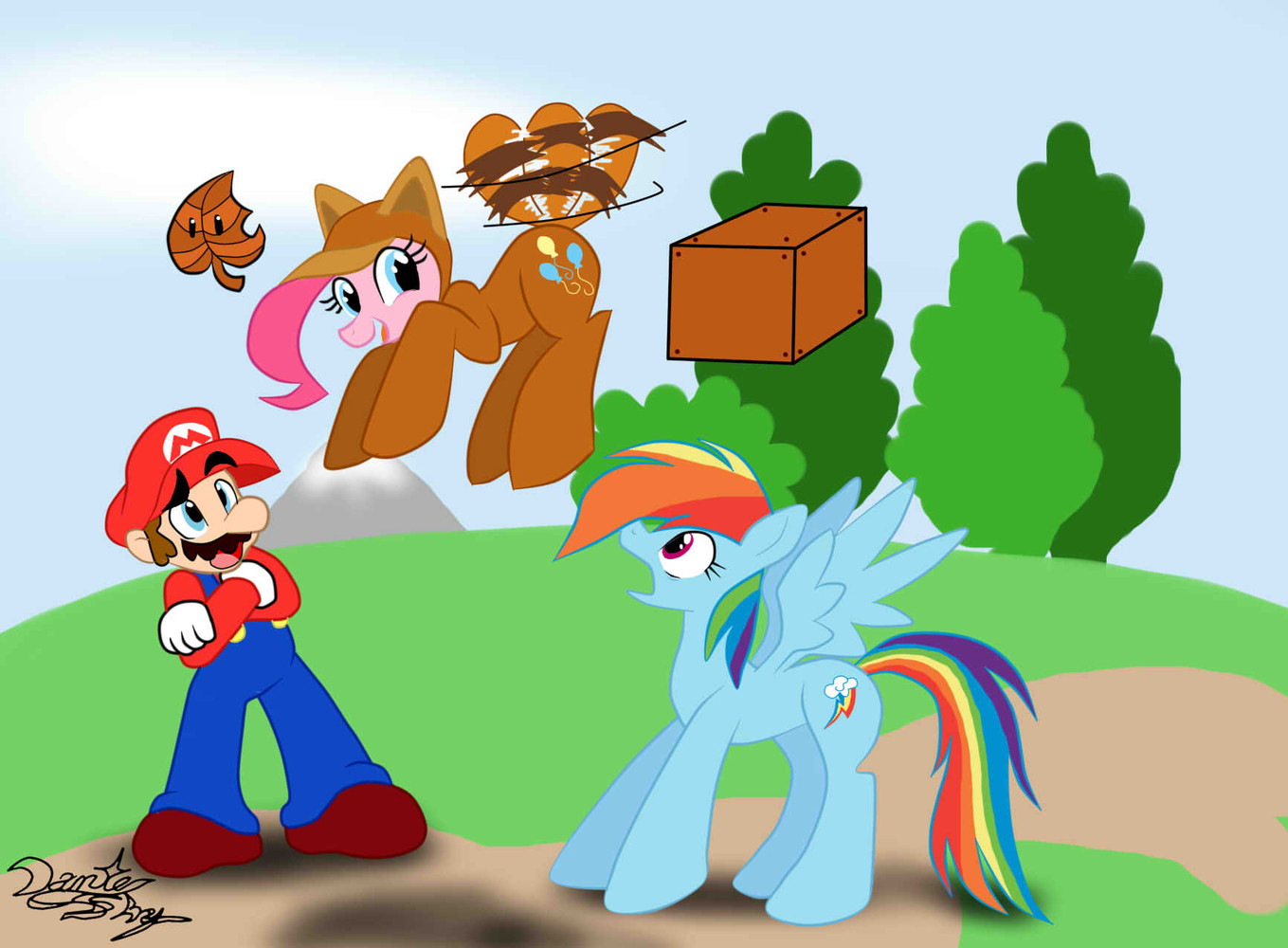 mario, pinkie pie, and rainbow dash (super mario bros) drawn by ...