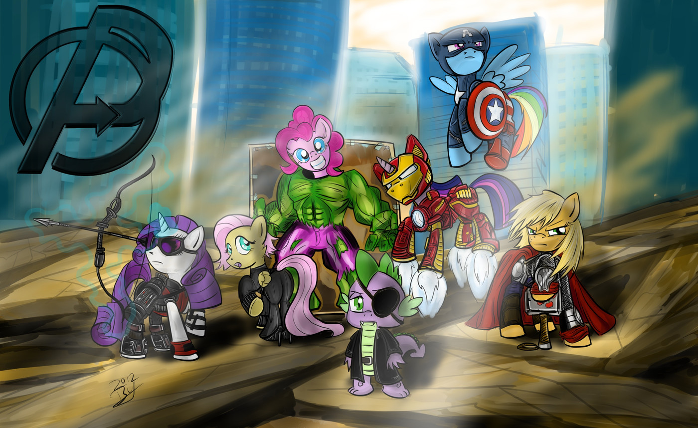 applejack, black widow, captain america, fluttershy, hawkeye, and ...
