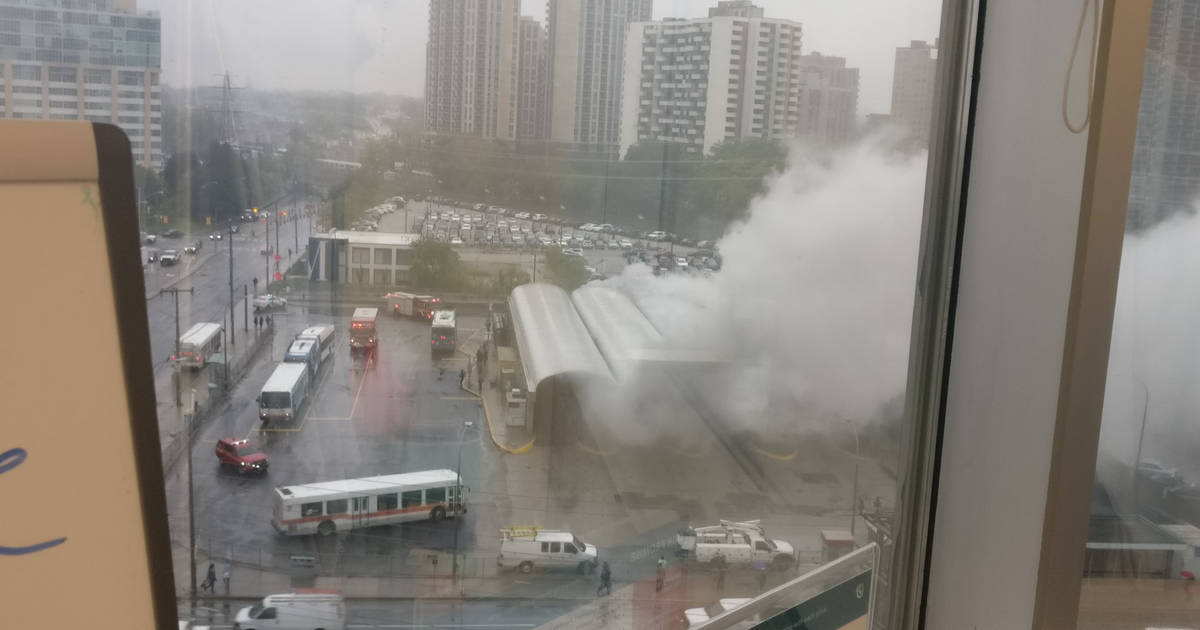 Bus catches on fire inside Toronto subway station