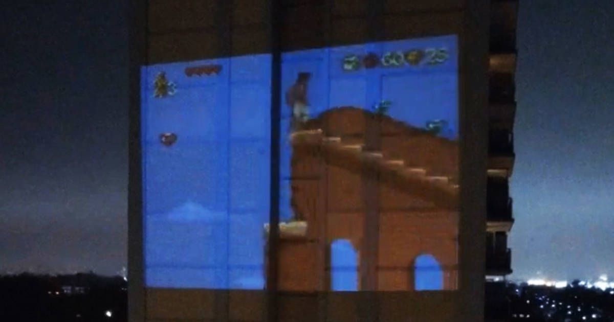 Someone is projecting their video games on to this apartment building ...