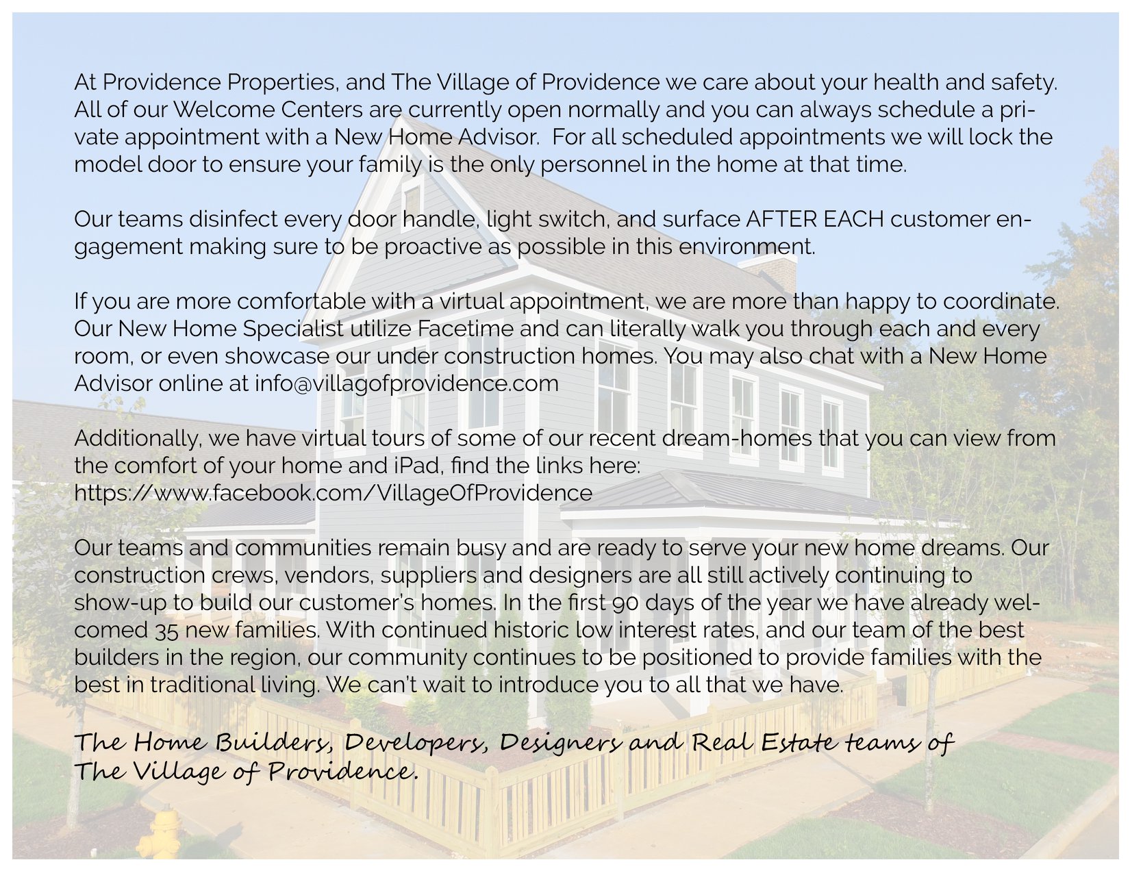 A message from our team...