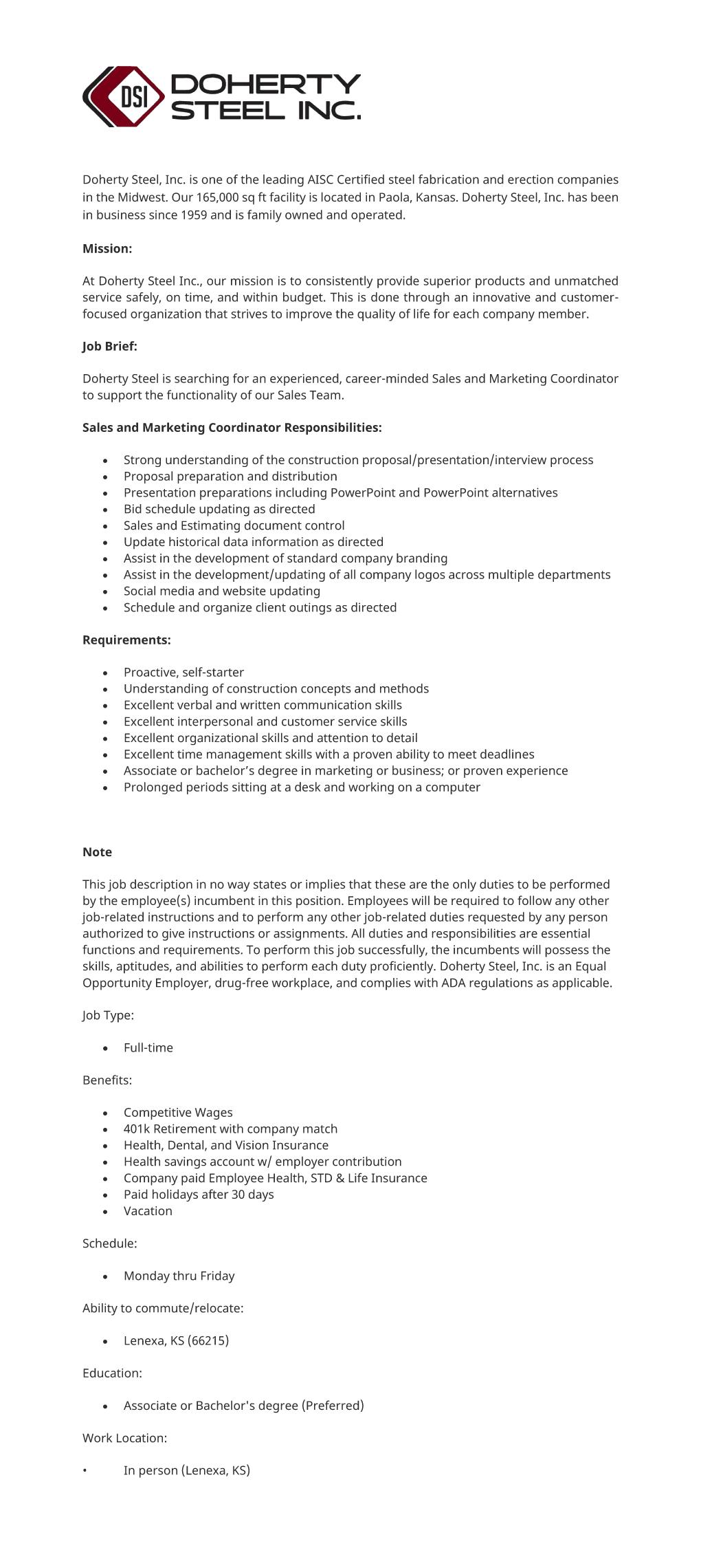 Careers | Doherty Steel, Inc. | Doherty Steel