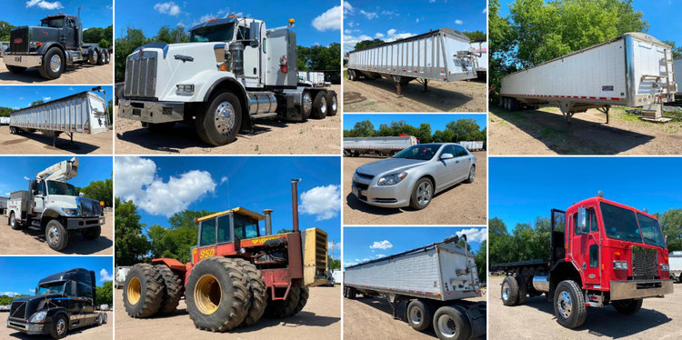 (7) Semis, (8) Grain Trailers, 1981 Versatile 950, 2007 International ...
