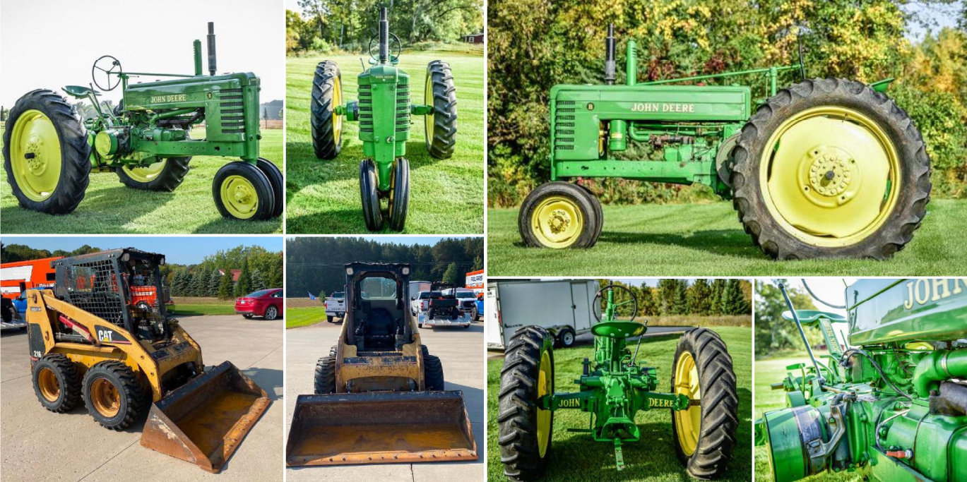 Cat 216 Skid Loader & John Deere B Narrow Front Tractor