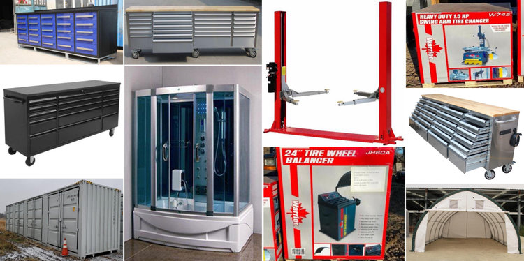 New 40' Sea Container, New Work Benches, Storage Buildings, Tires, Car ...