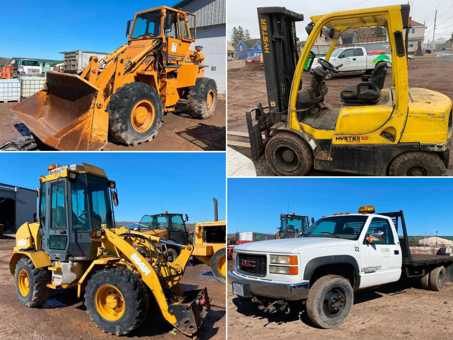 (2) Loaders, Hyster 60 Forklift, 2000 GMC 3500 Flatbed