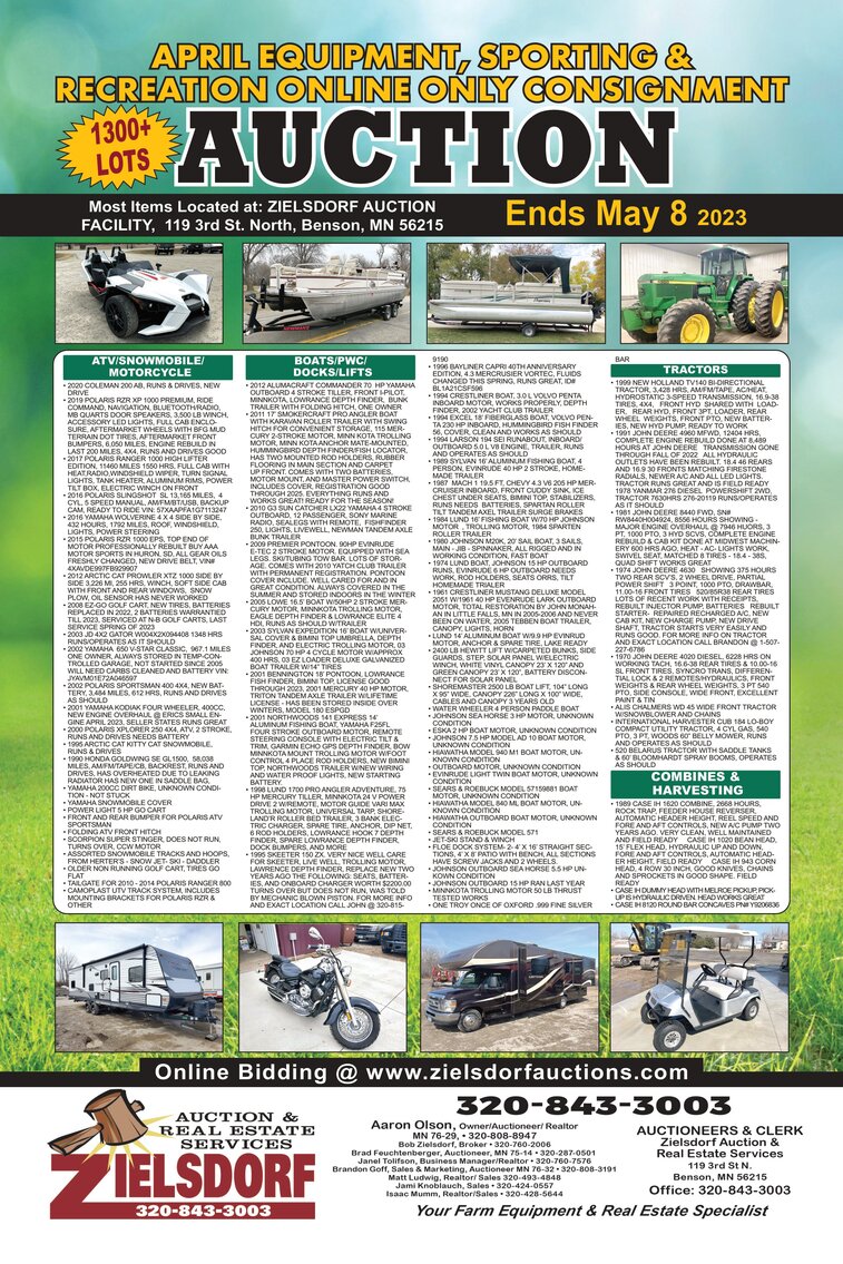 APRIL EQUIPMENT, SPORTING & RECREATION ONLINE ONLY CONSIGNMENT AUCTION