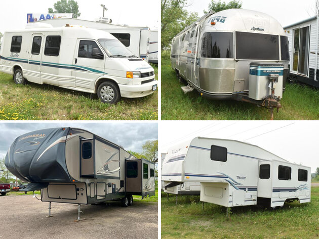 20 Campers: (1) Airstream, (1) Motorhome, (4) 5th Wheels, (14) Travel ...