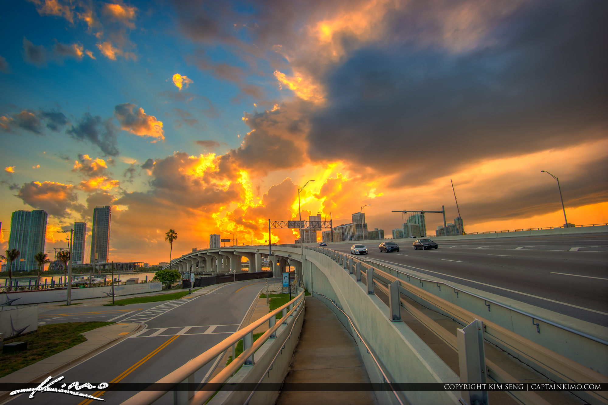 MacArthur Causeway I-395 HIghway Miami Florida Explosive Sunset | HDR ...