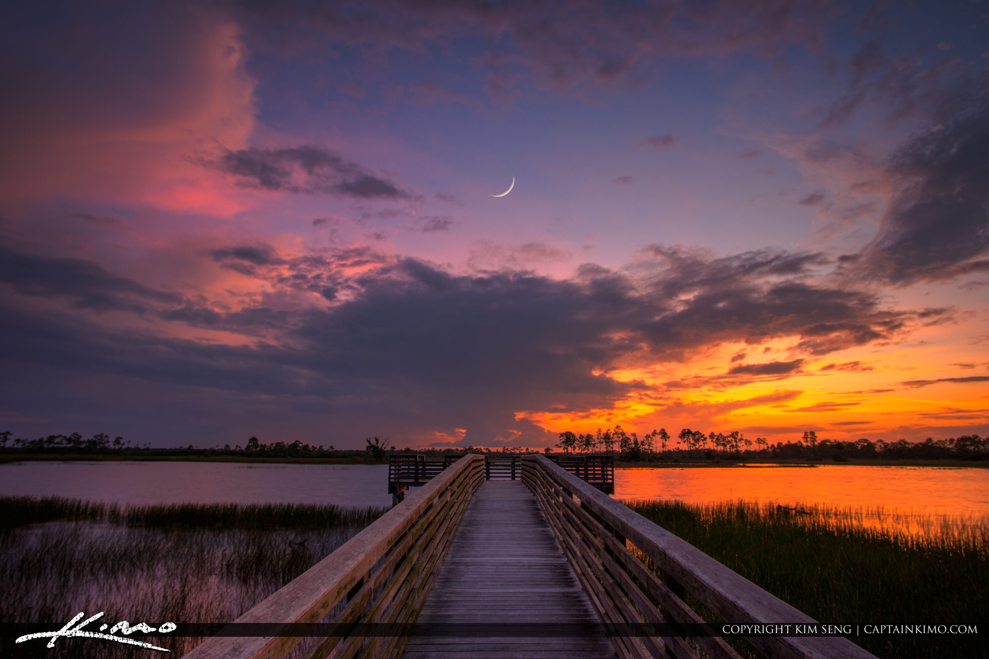 Moon Setting Over Florida Wetlands Jupiter Farms – HDR Photography by ...