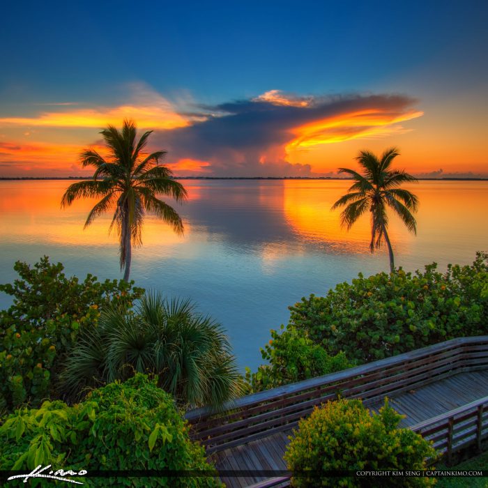 IIndian Riverside Park Sunrise at Boardwalk along the Lagoon