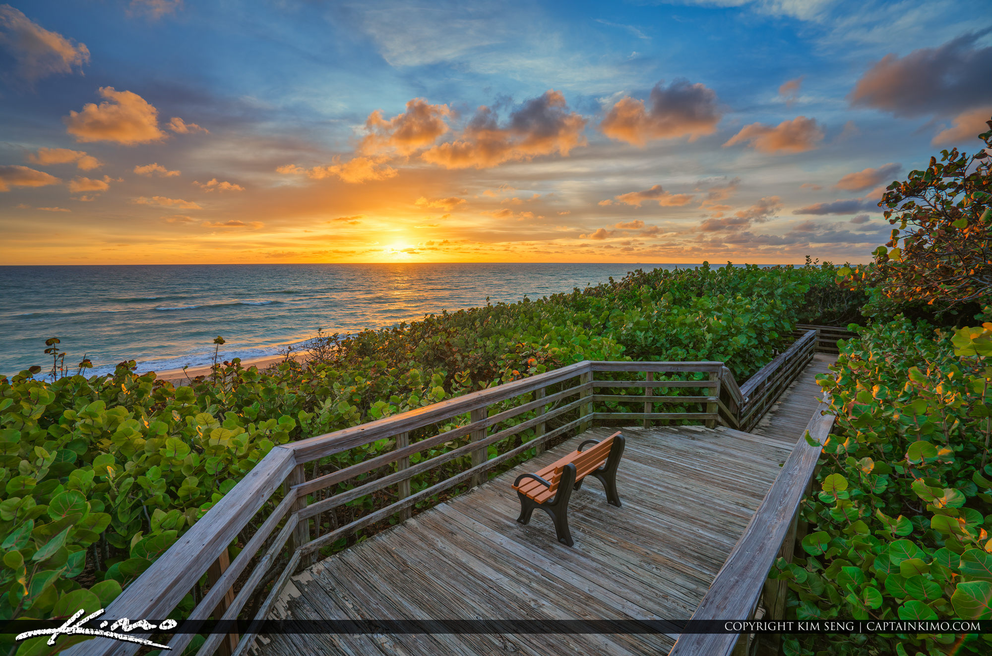 Jupiter Beach Access 48 Sunrise at the Boardwalk Bench | HDR ...