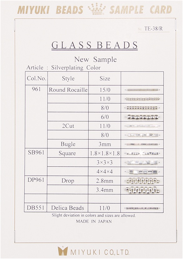 Caravan Beads - Miyuki - CARD TE-38R: Silver Plated Bead Sample Card ...