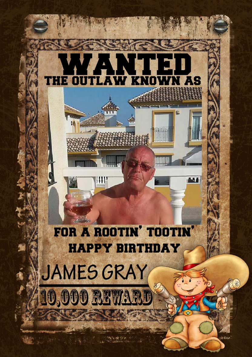 Fun Male Wanted Poster Birthday Card, Photo in Card Creator Gallery