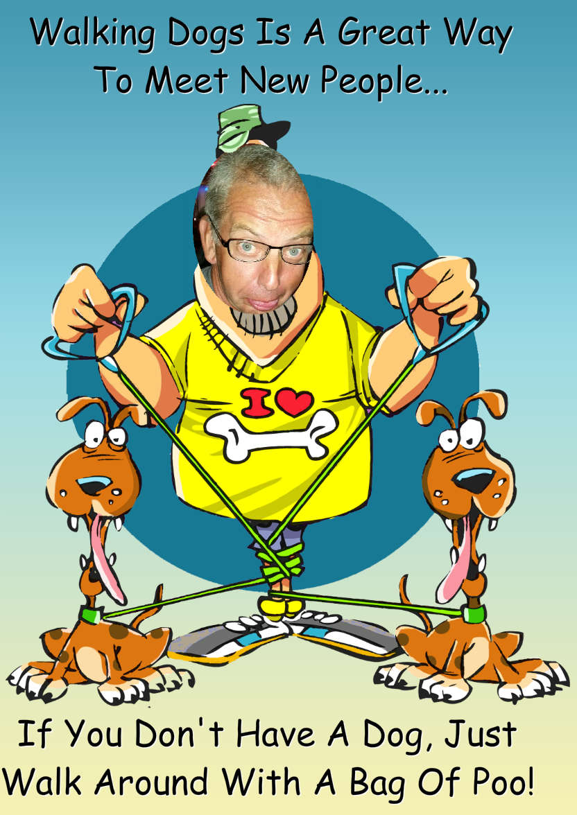 Humorous Dog Walker Aperture Card Front in Card Creator Gallery