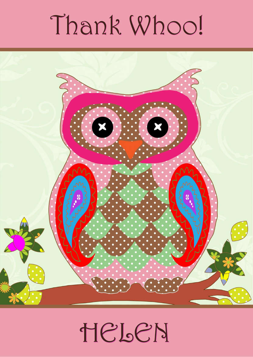Thank Whoo Owl Card Front in Card Creator Gallery