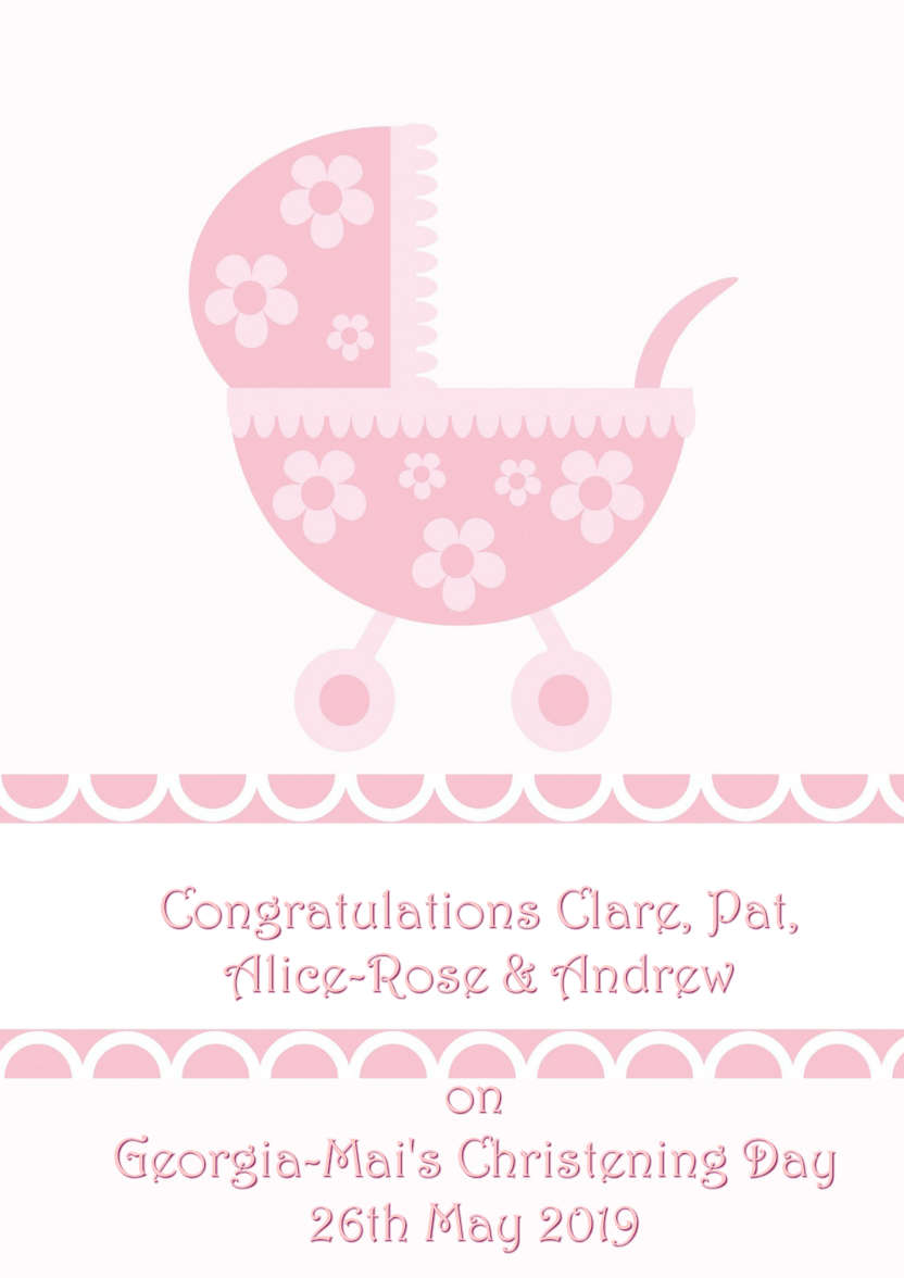 New Baby Girl Pram Card Front in Card Creator Gallery